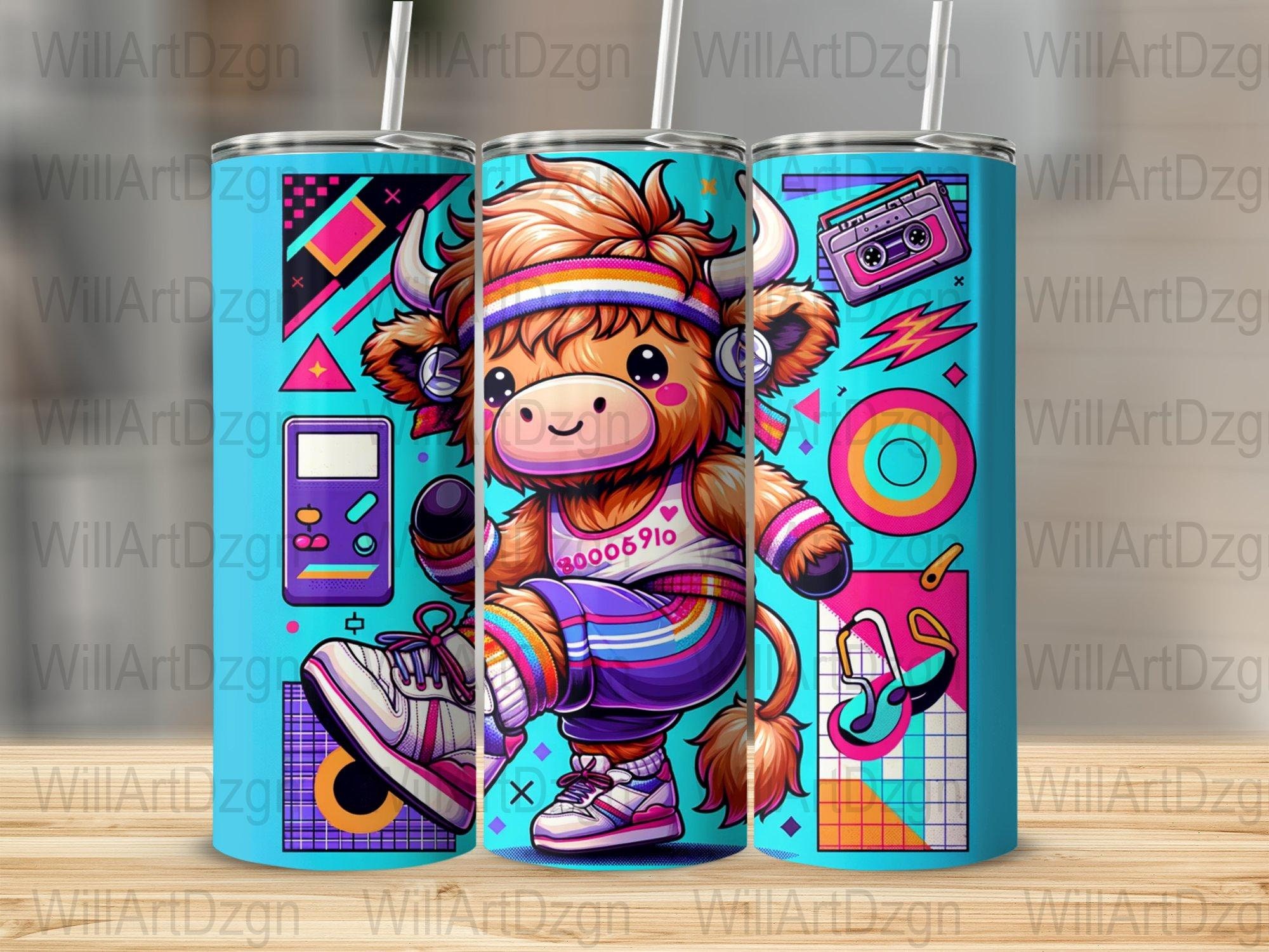 80s-90s Era Retro Design Cute Baby Highland Cow, Funny Cow Tumbler ...