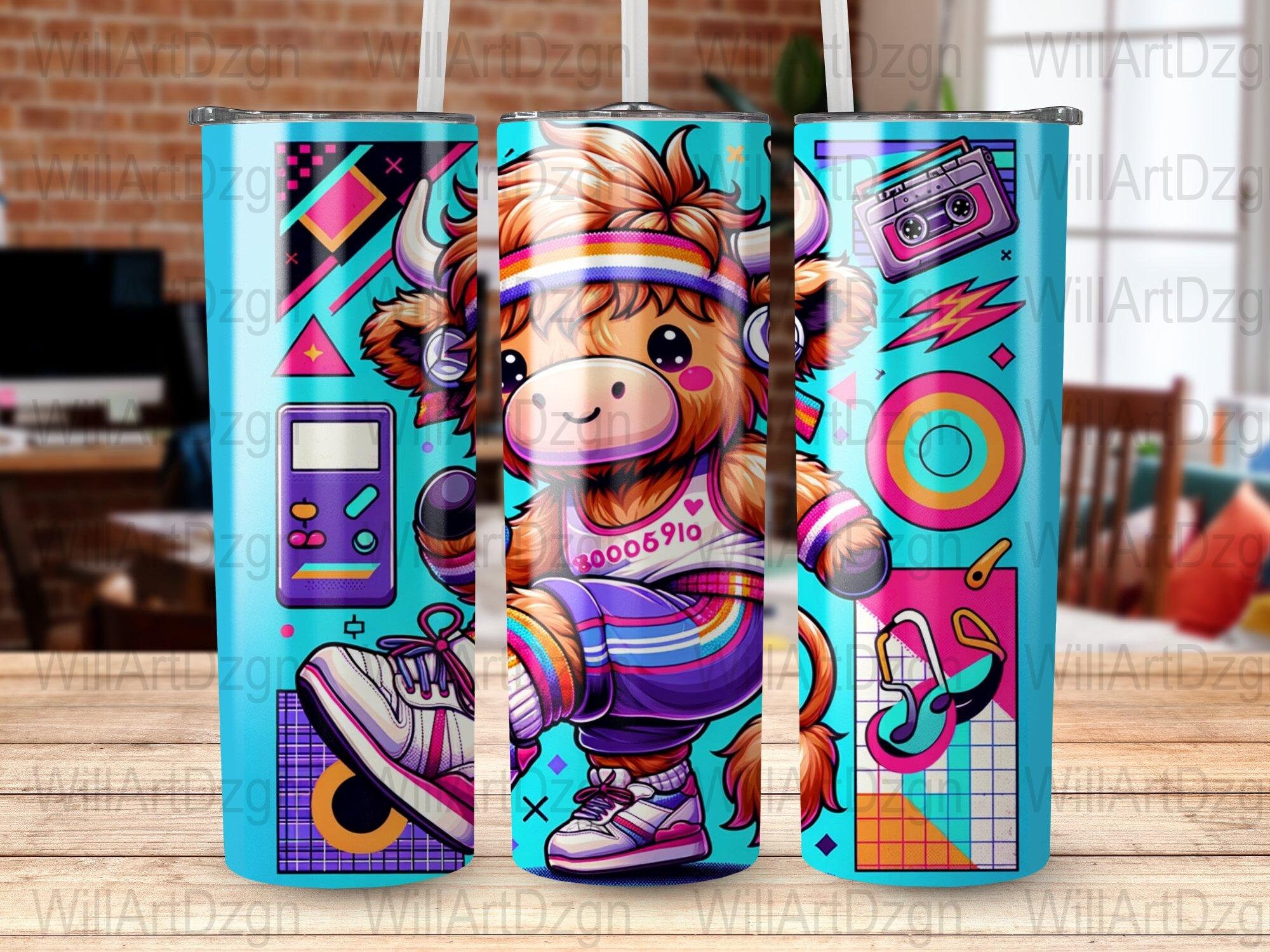 80s-90s Era Retro Design Cute Baby Highland Cow, Funny Cow Tumbler ...