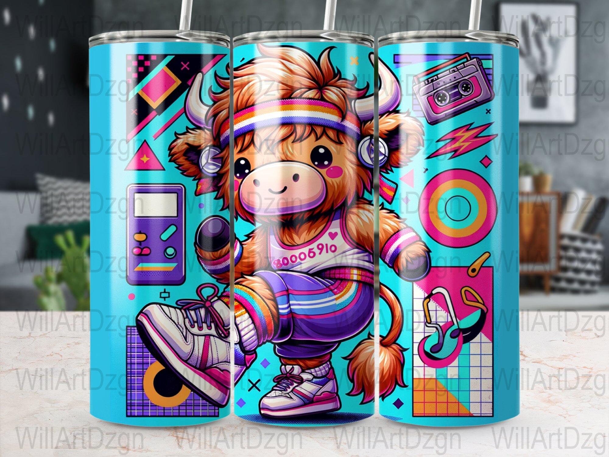 80s-90s Era Retro Design Cute Baby Highland Cow, Funny Cow Tumbler ...