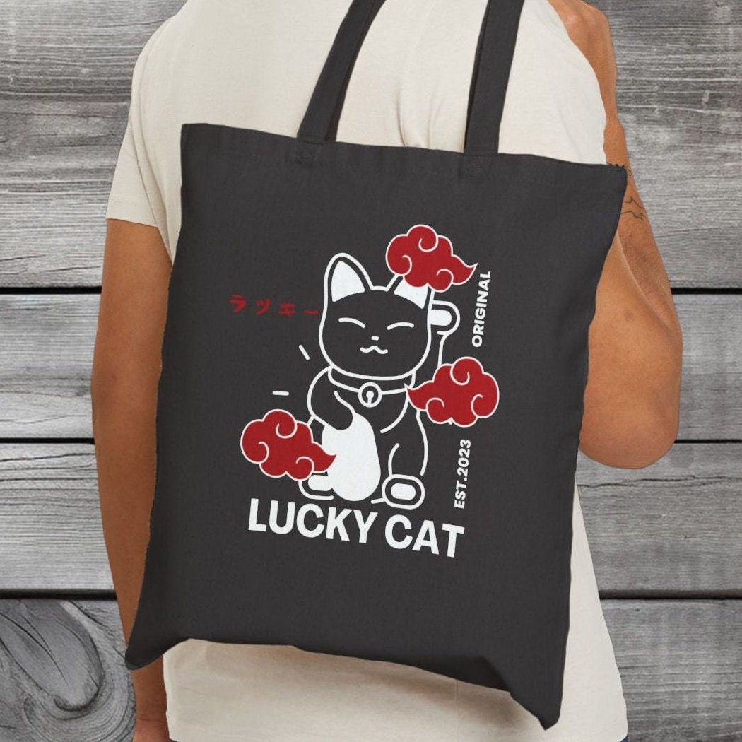 Lucky Cat Maneki Neko Tote Bag Eco-friendly Reusable Grocery & Book Bag ...