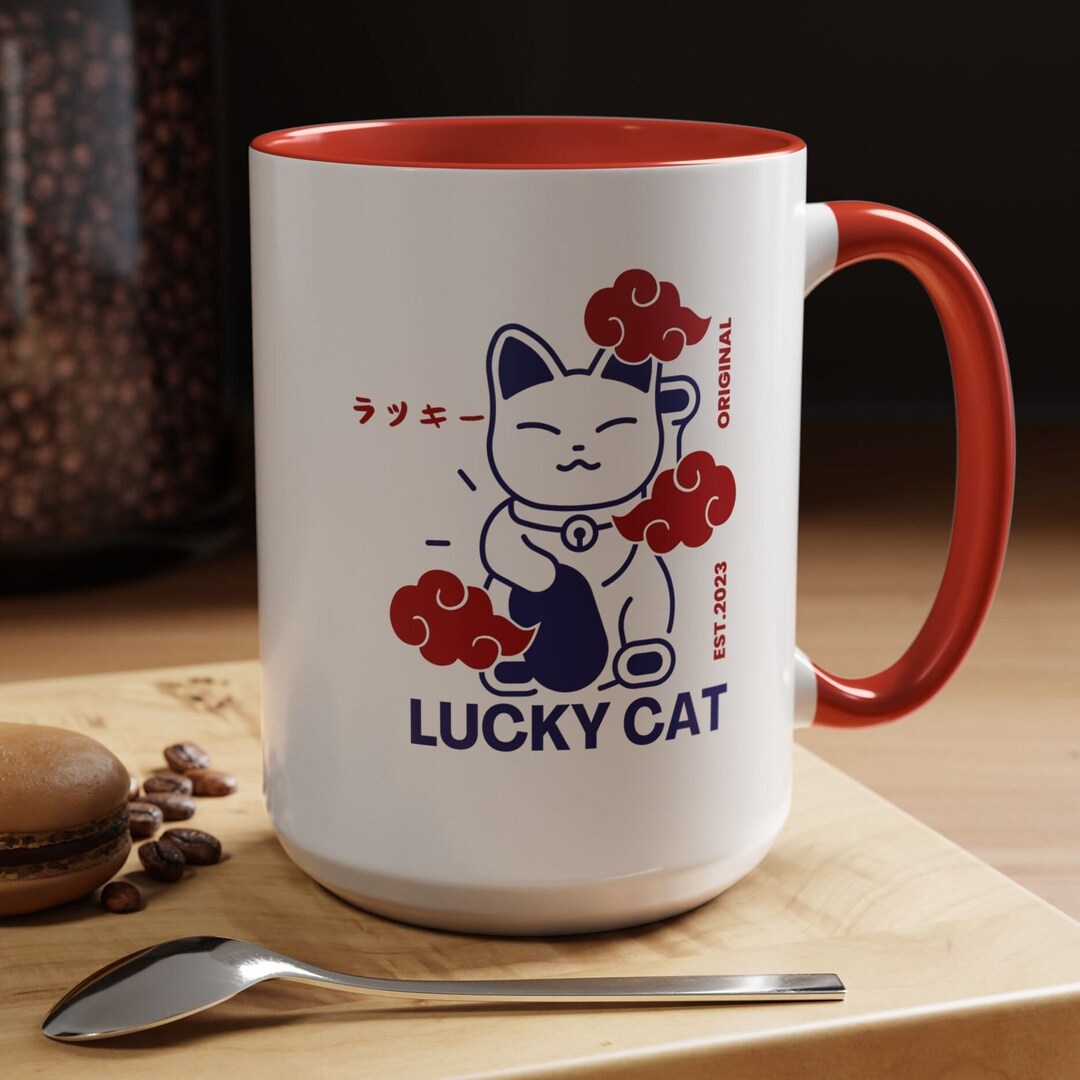 Maneki Neko Lucky Cat Mug Lucky Coffee Mug for Cat Lovers, Tea Drinkers ...