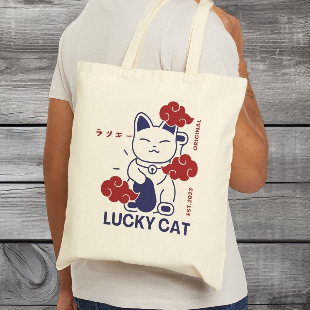 Lucky Cat Maneki Neko Tote Bag - Eco-friendly Reusable Grocery & Book ...