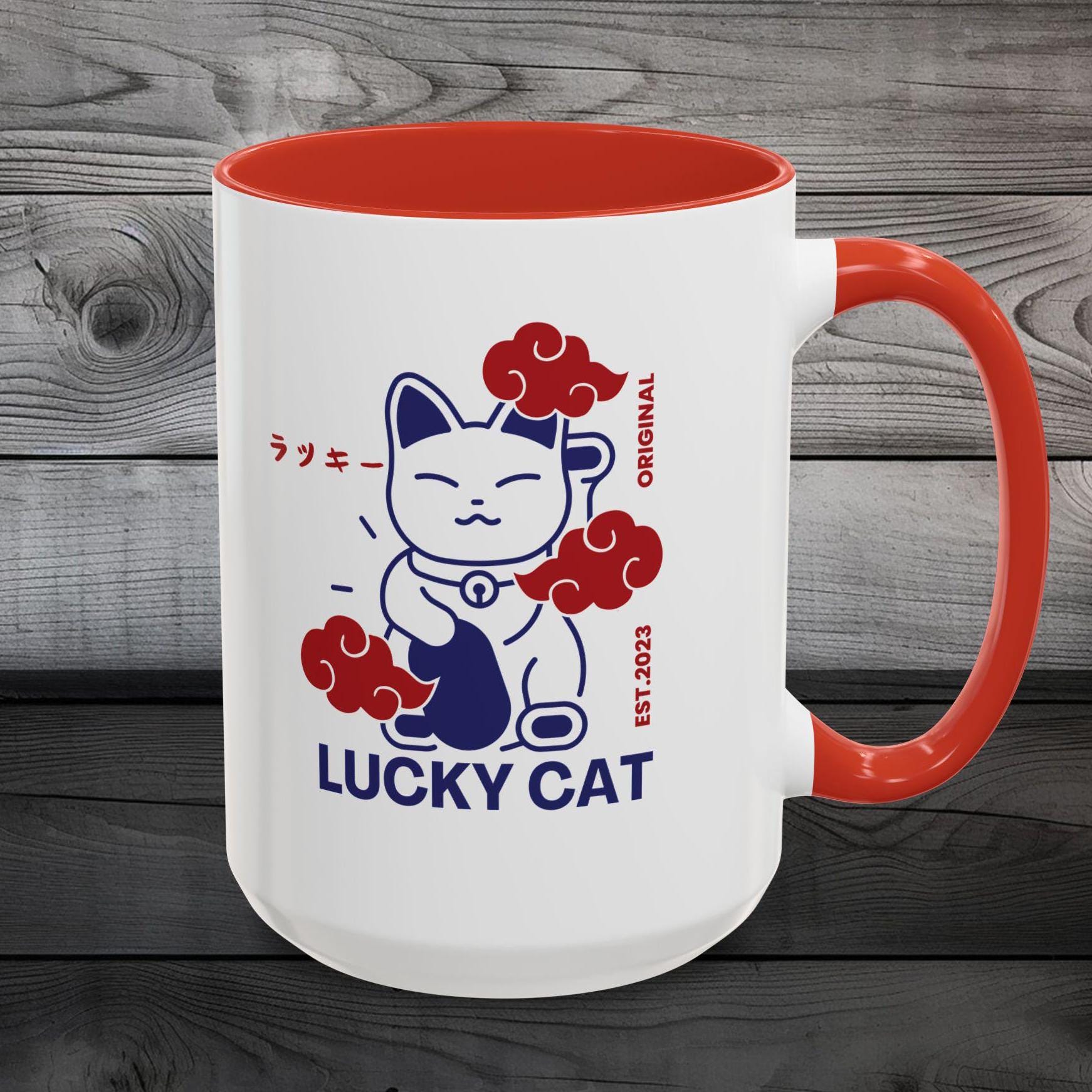 Maneki Neko Lucky Cat Coffee Mug - Good Fortune Tea Cup for Cat Lovers ...