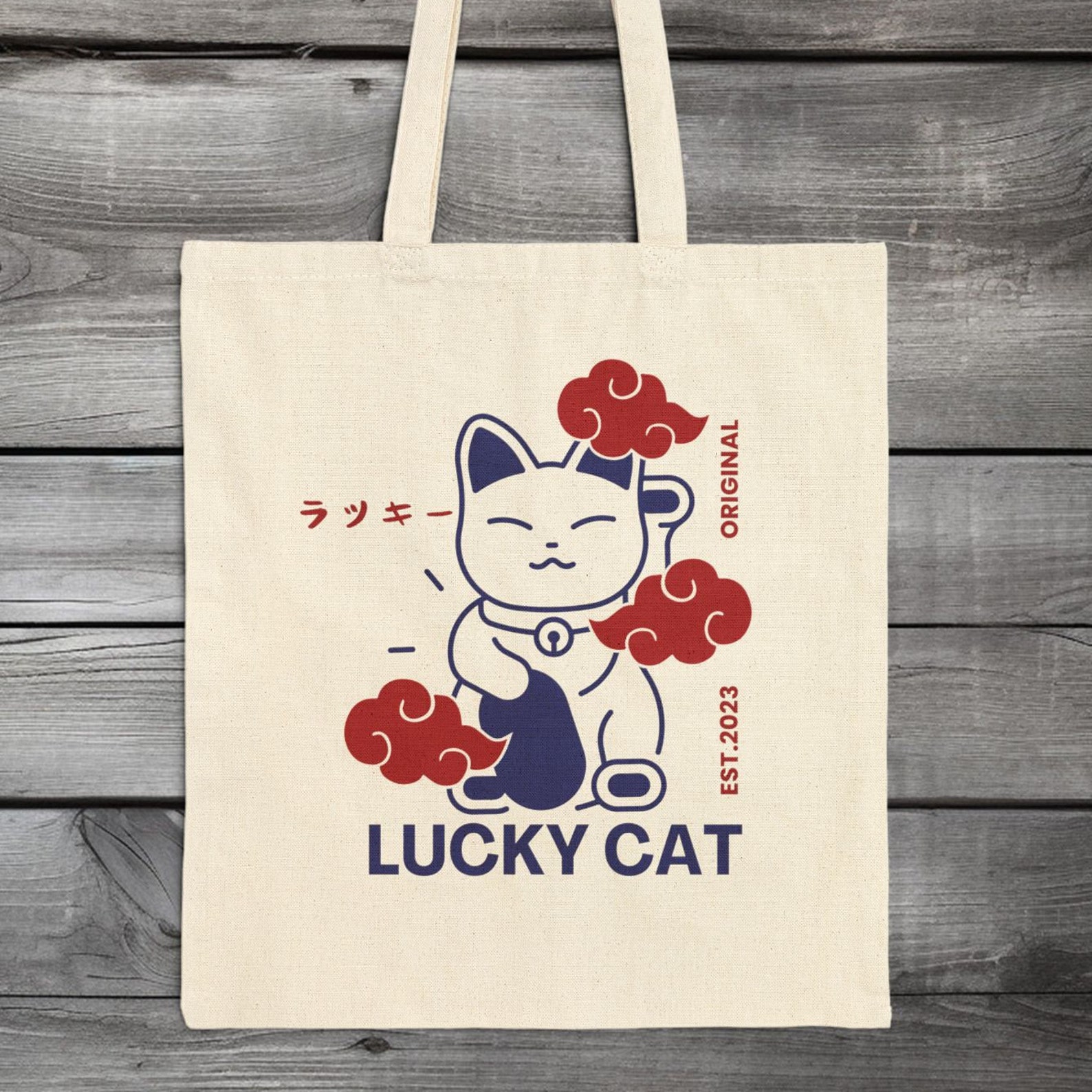 Lucky Cat Maneki Neko Tote Bag Eco-friendly Reusable Grocery & Book Bag ...