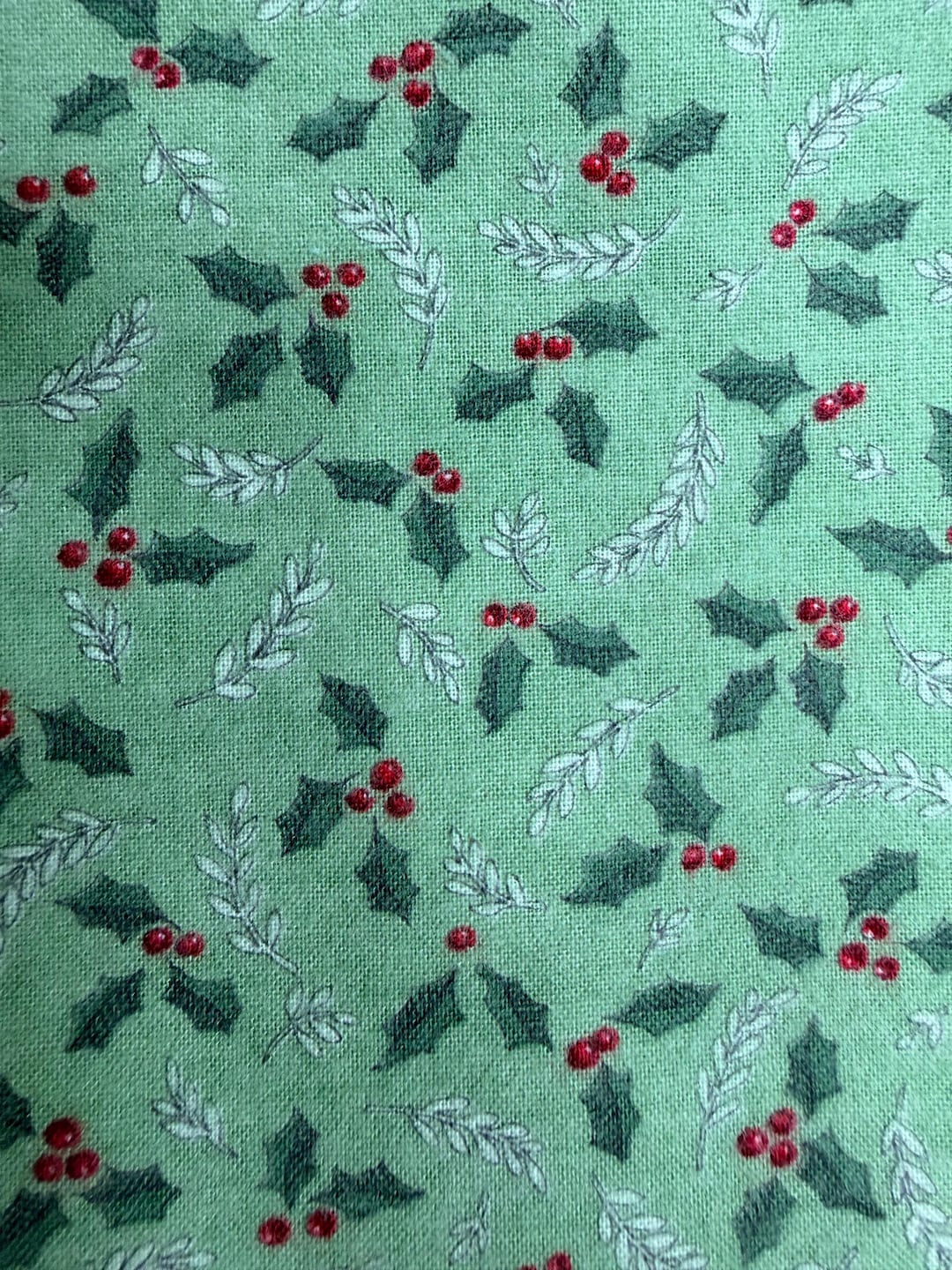 Rare Hearthside Holiday Flannel Fabric, Green Holly Berry Cotton, Deb ...