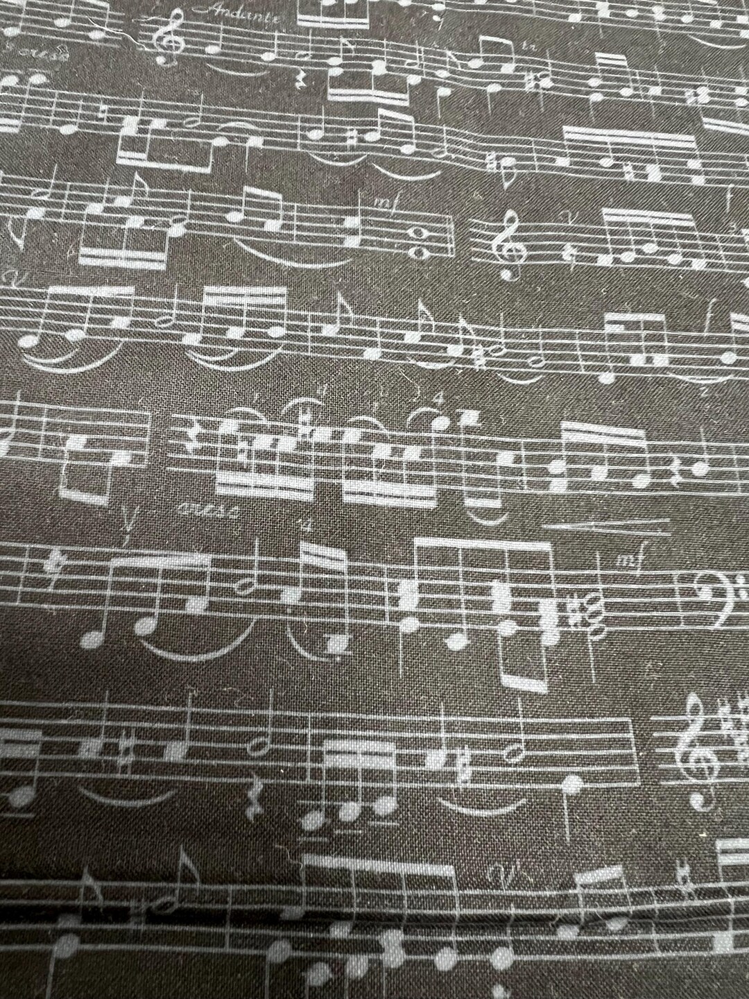 Out of Print Rare Gray Music Notes on Black Background Fabric Timeless ...