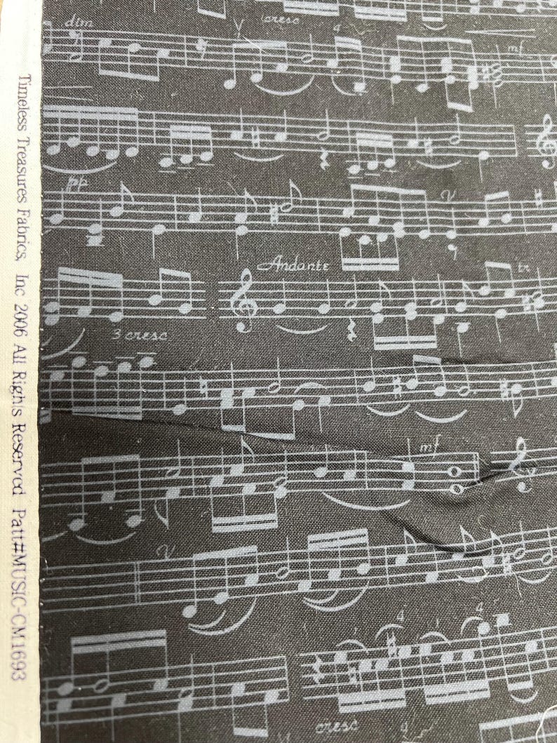 Out of Print Rare Gray Music Notes on Black Background Fabric Timeless ...