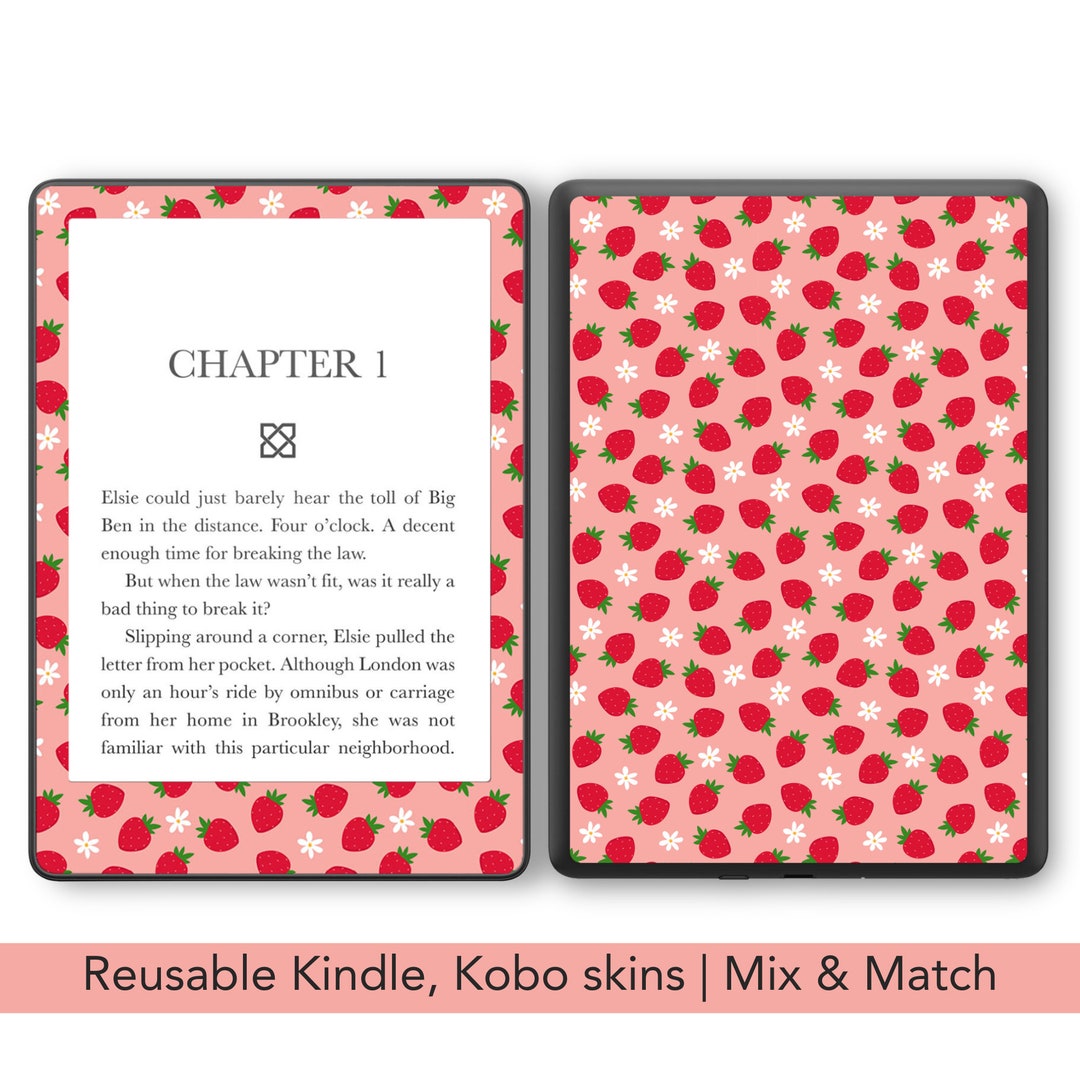 Strawberries Reusable Amazon Kindle Skin, Pink Red Kobo Decal, Decorate ...