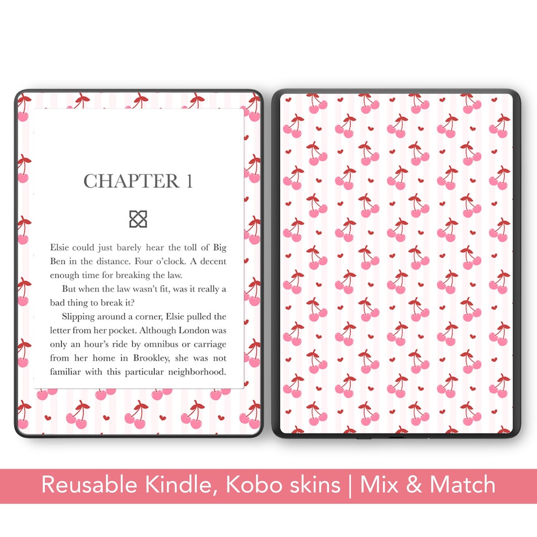 Kindle, Kobo, Boox Skin Reusable | Striped Cherries Pink Amazon Decal ...