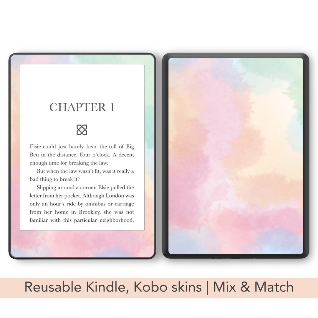 Watercolor Reusable Amazon Kindle Skin, Pastel Kobo Decal, Decorate ...