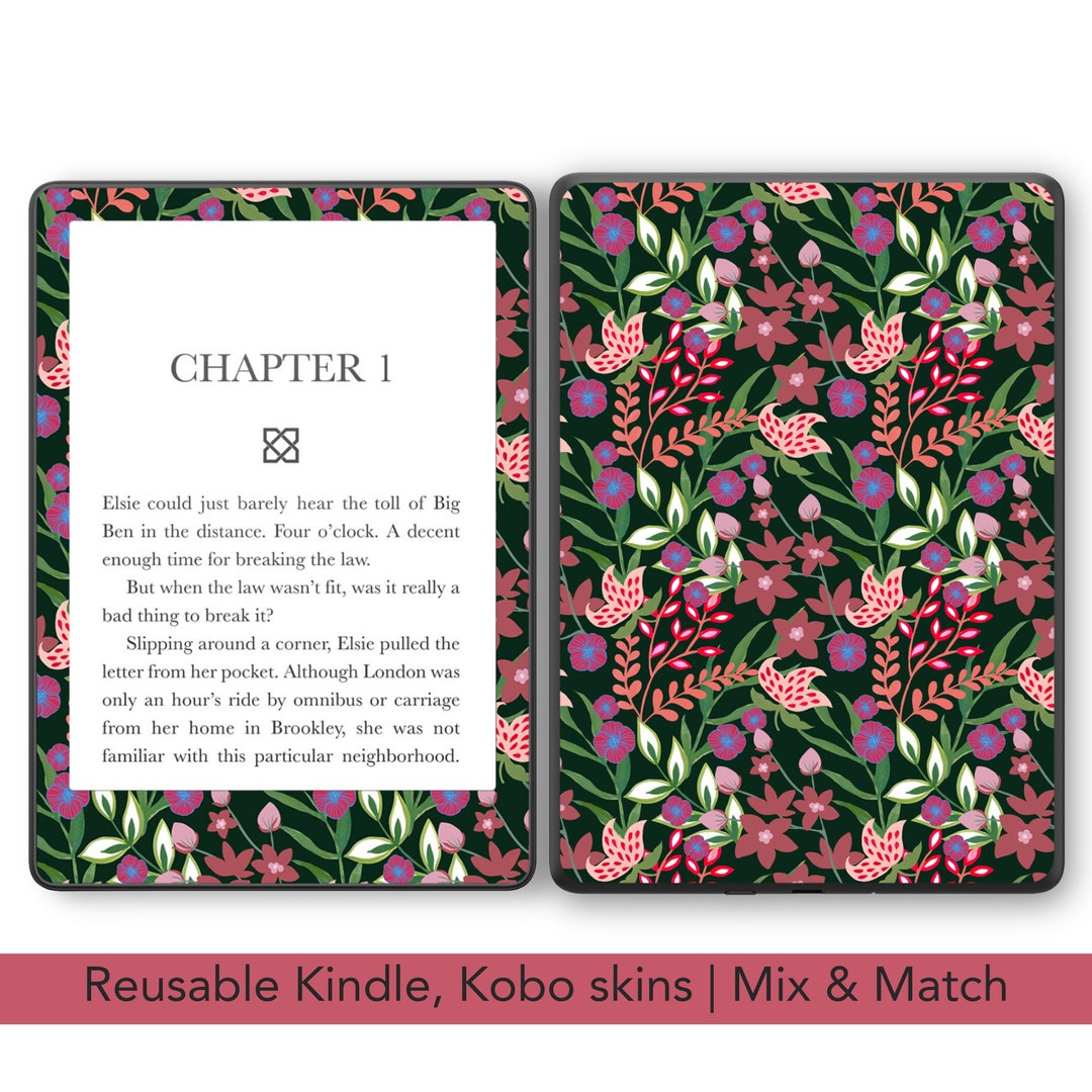 Purple Flowers Reusable Amazon Kindle Skin, Botanical Pink Kobo Decal ...