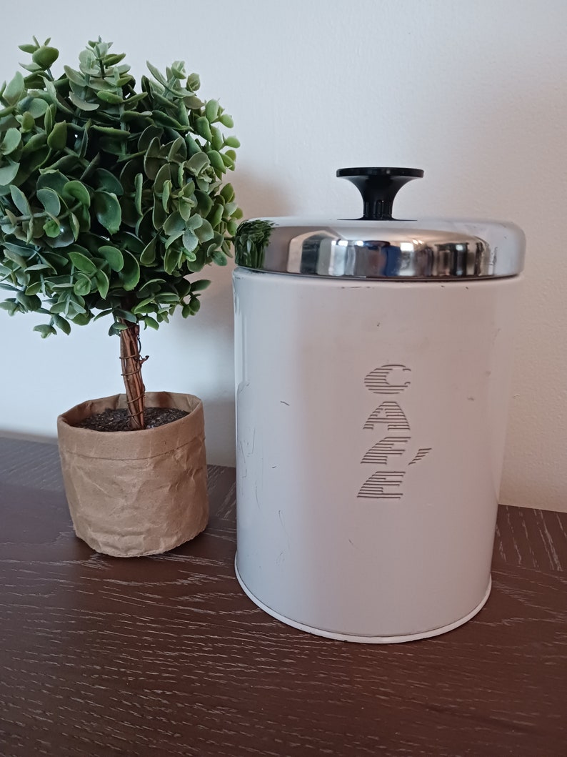Vintage White Tin Cafe Canister - Etsy