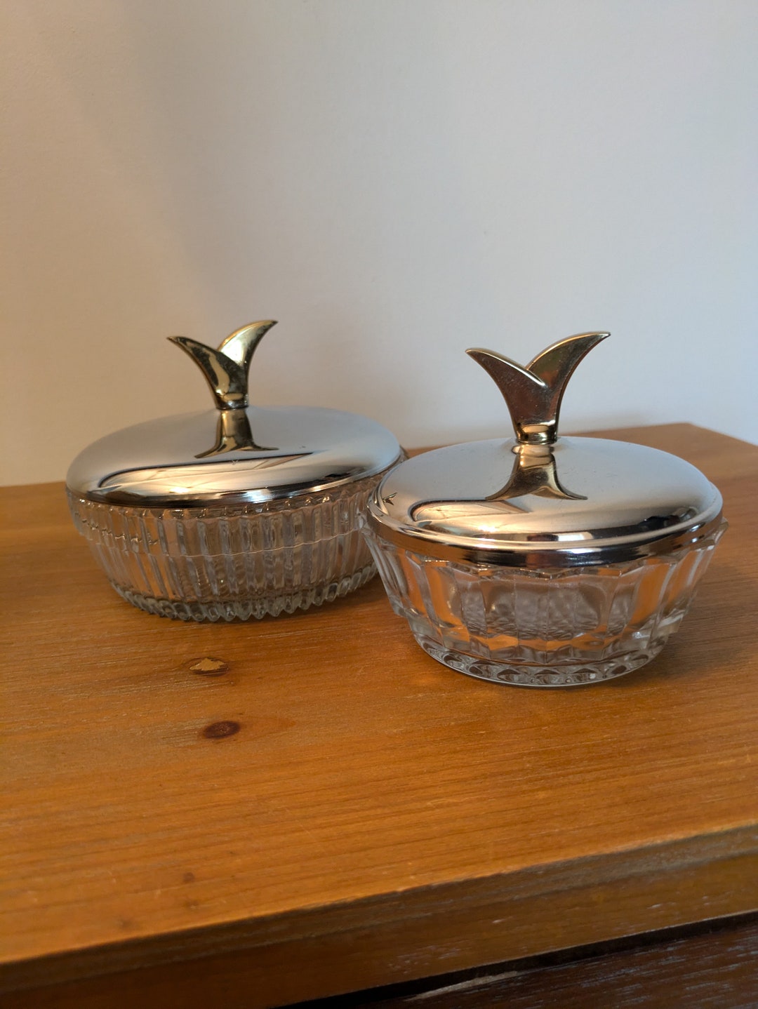 Set of 2 Mid Century Modern Silver Color Metal Lidded Candy Dishes or ...