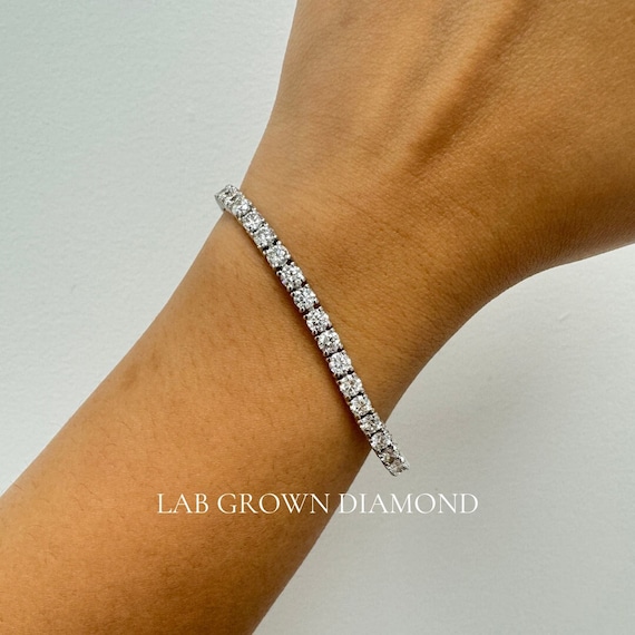 9 Carat Lab Grown Diamond Tennis Bracelet Lab Round Diamonds 14K White Yellow Rose Gold. Stackable Tennis Bracelet. With Certification Etsy