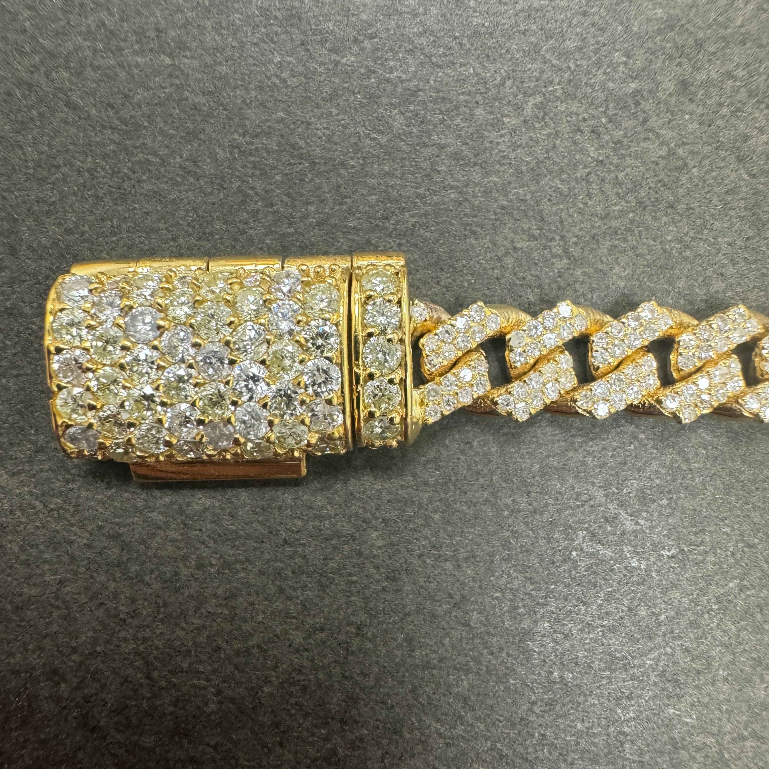 Real Natural Diamond Cuban Bracelet, 10K Solid Gold 6.3 Mm Cuban ...
