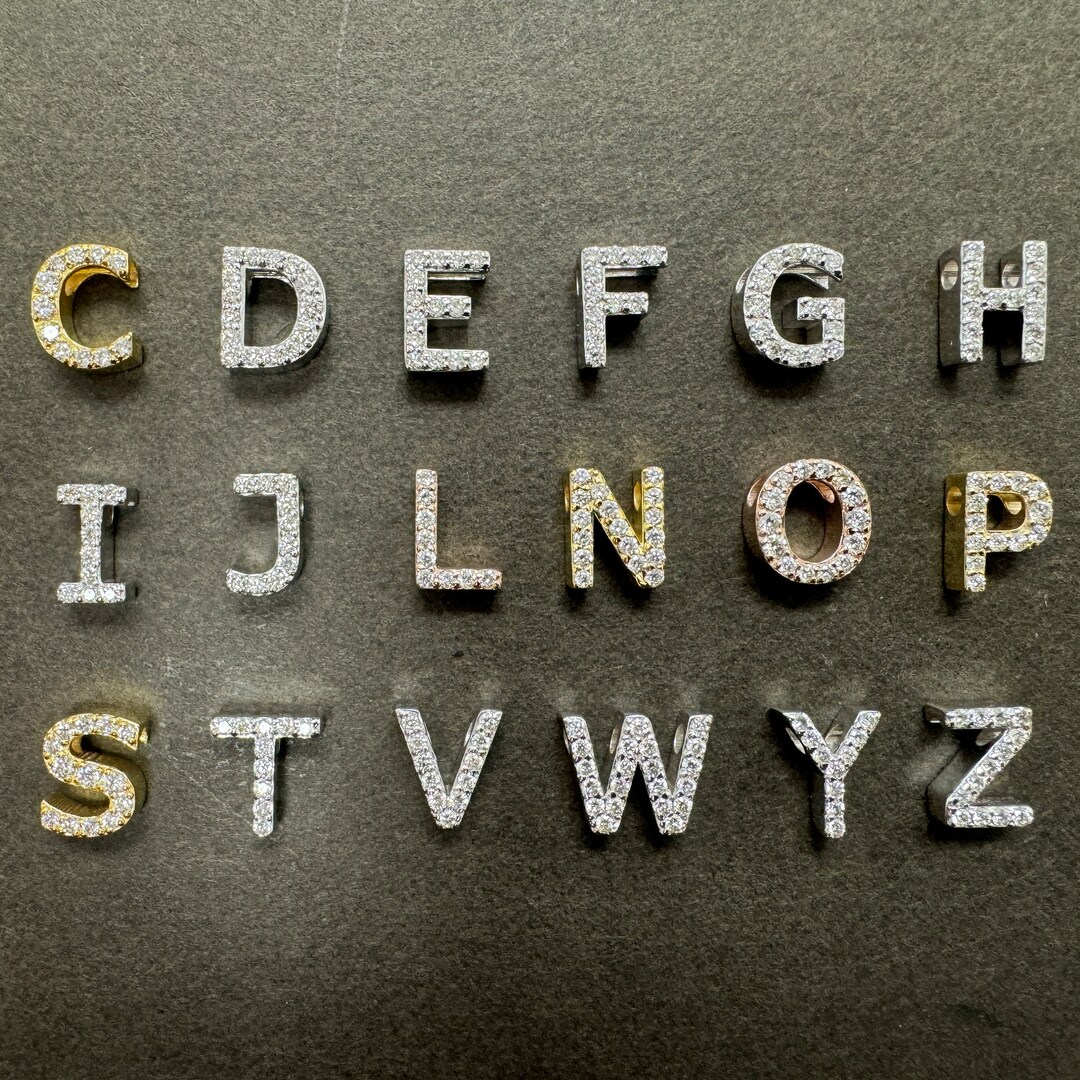 14K Solid Gold Diamond Initial Pendant. Real Natural Diamond Letter ...