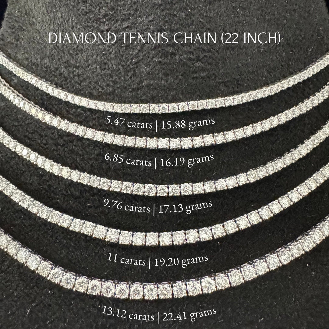 Diamond Tennis Chain. 22 Inch Lab Grown Diamond Tennis Necklace. 14K ...