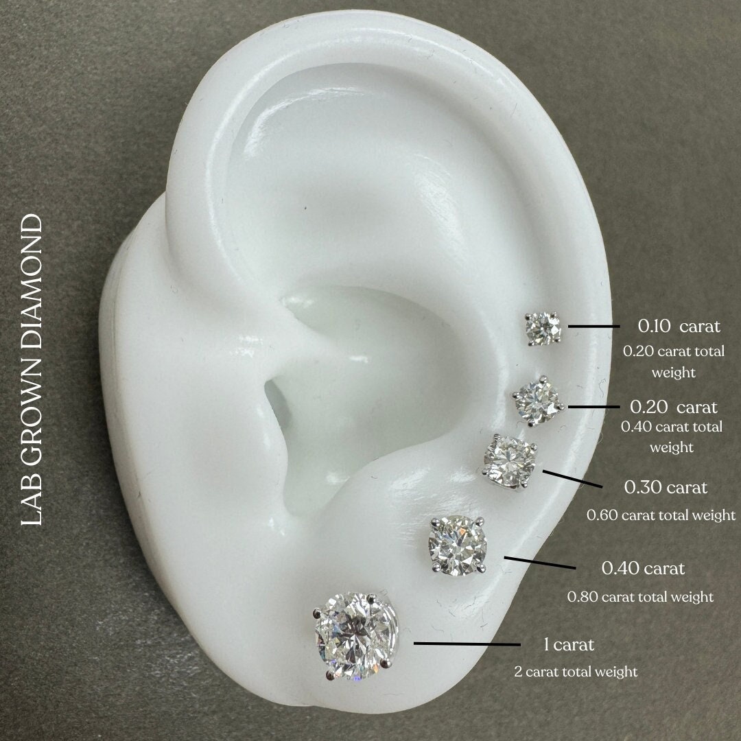 0.20 4 Carat Total Weight Diamond Earring Studs. 14K Solid Gold Lab ...