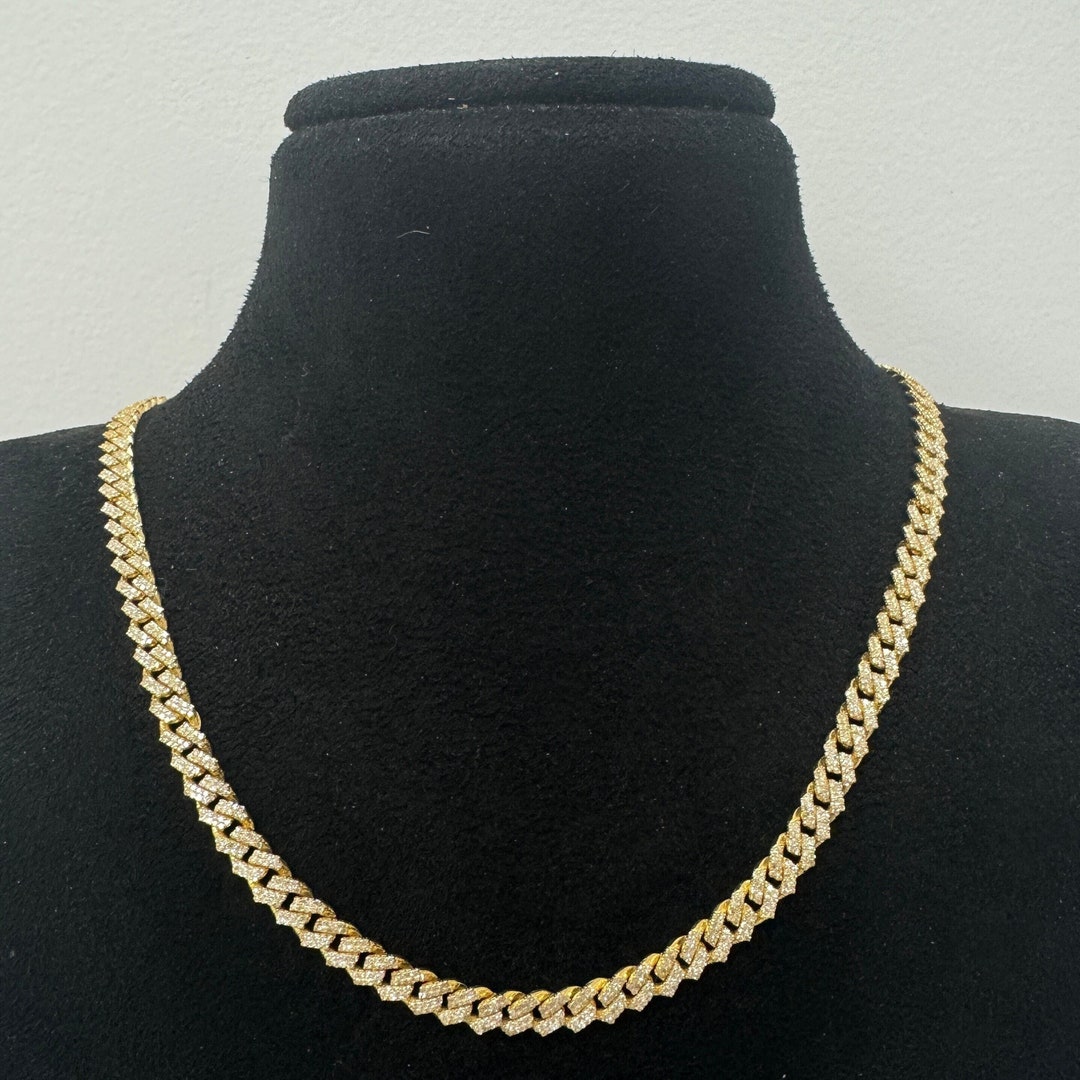 Real Natural Diamond Cuban Chain, 10K Solid Gold 6.3 Mm Cuban Necklace ...