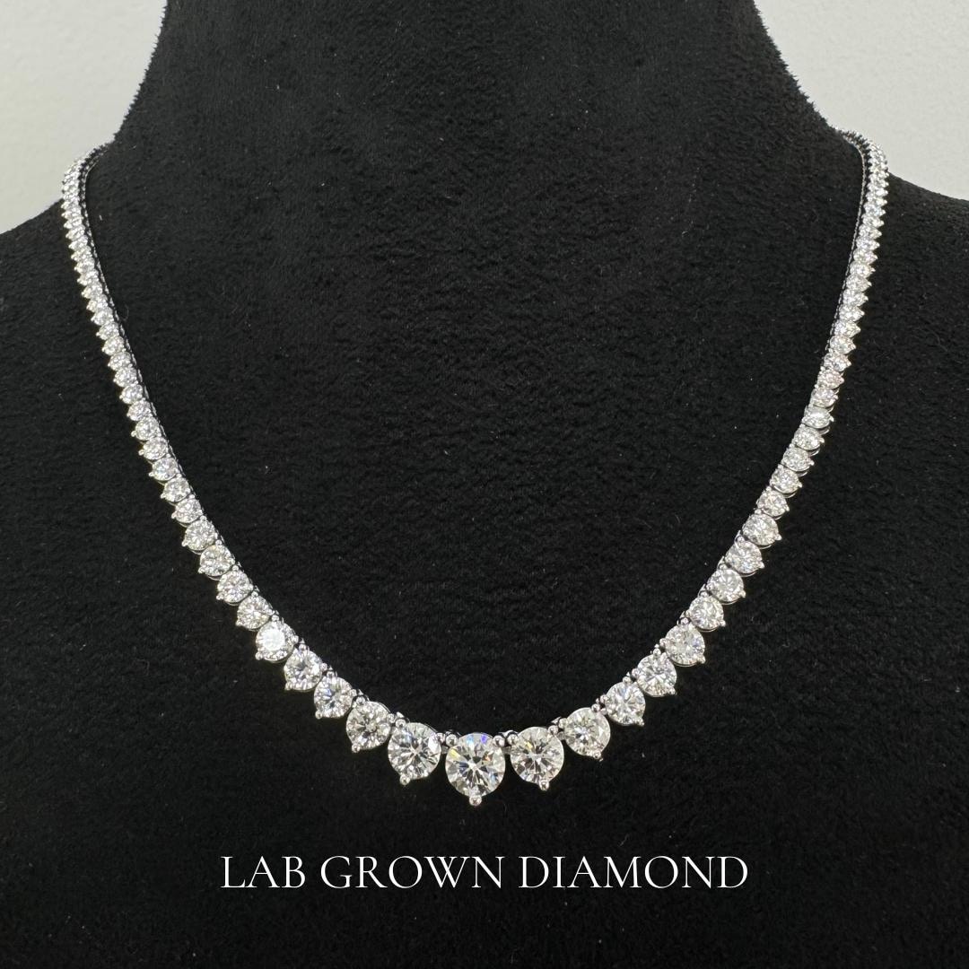 Graduated Diamond Tennis Chain. 16 Inch 3 Prong Graduated Lab Grown ...