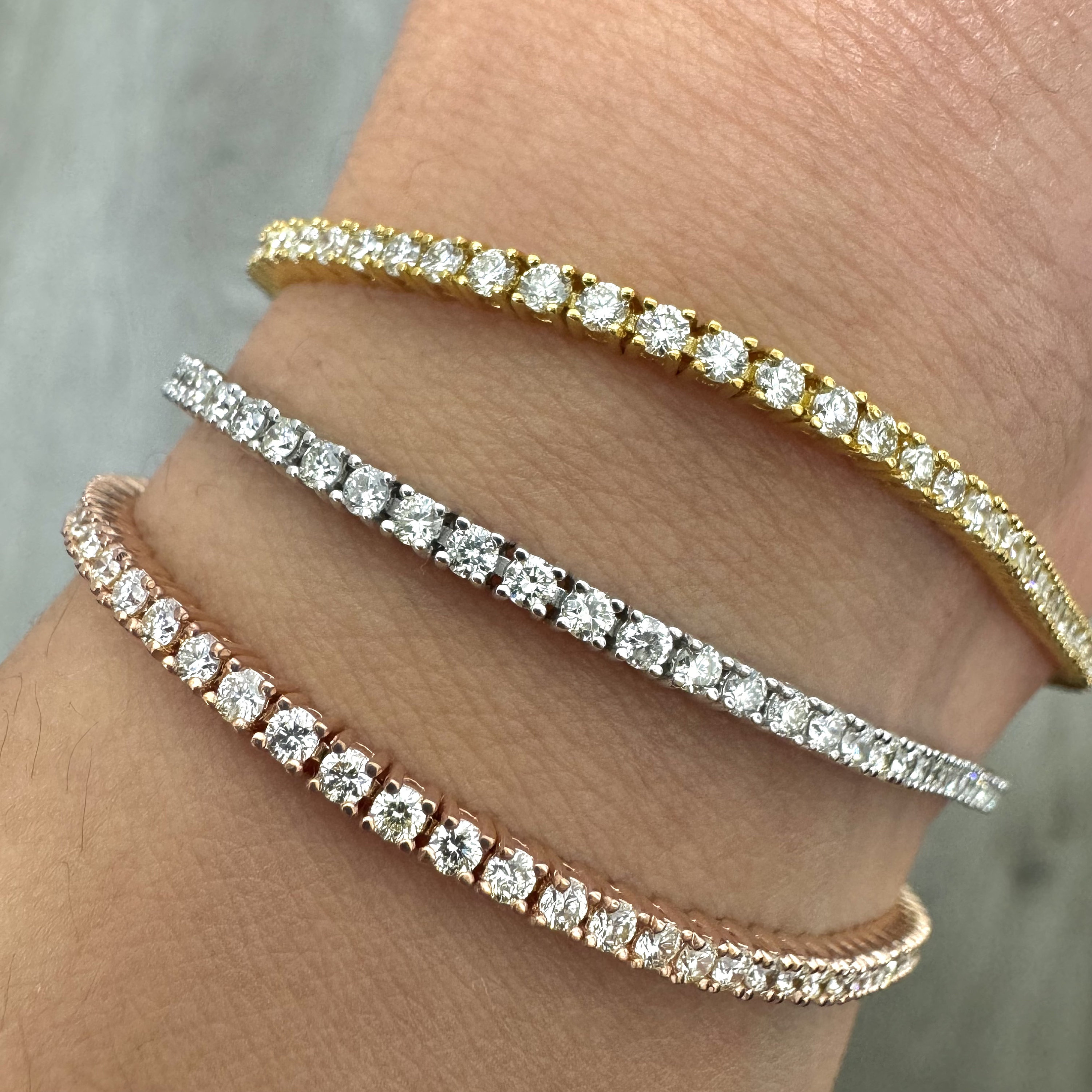 Real Diamond Tennis Bracelet, Natural Round Diamonds, 14K White, Yellow ...