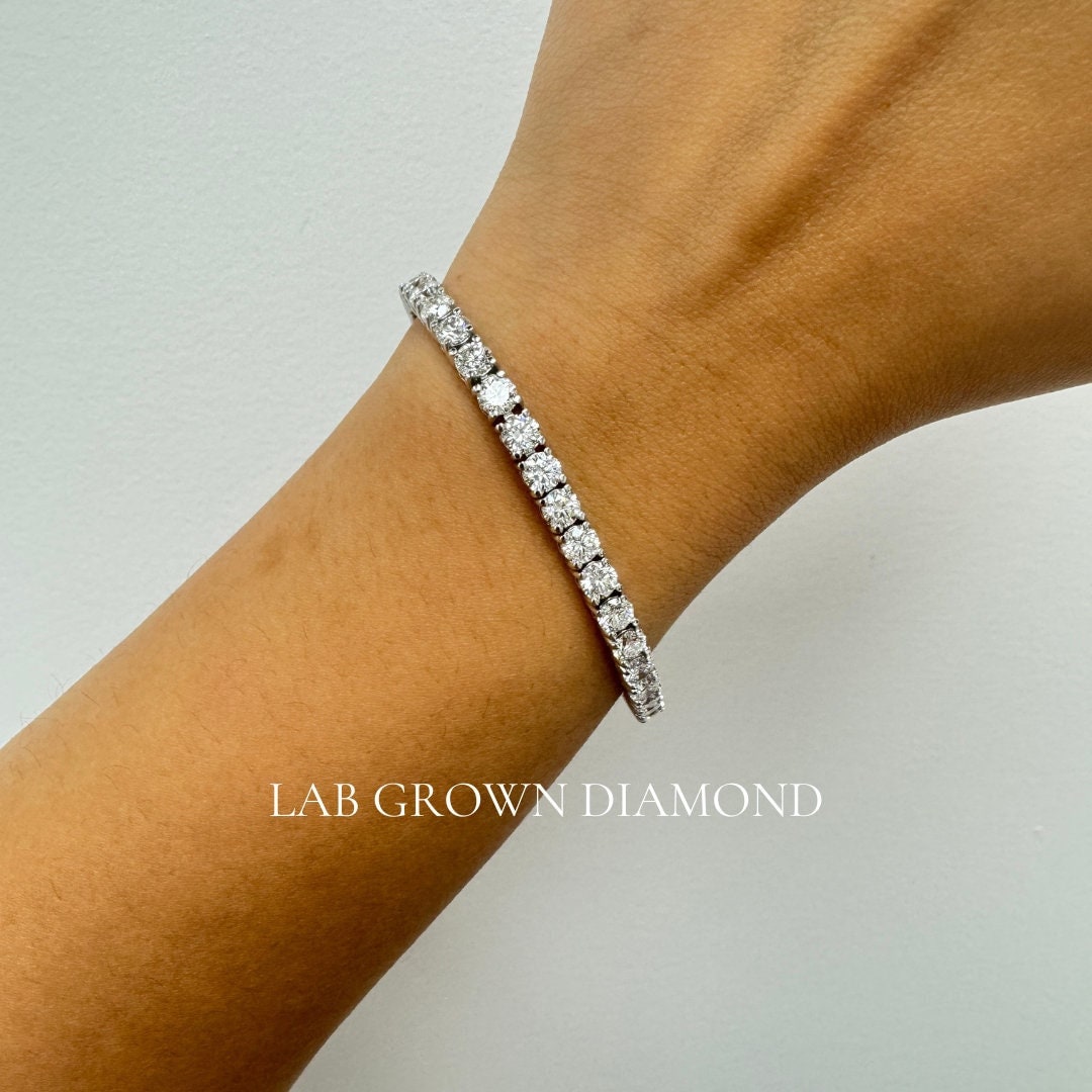 10 Carat Lab Grown Diamond Tennis Bracelet, 14K White, Yellow and Rose ...