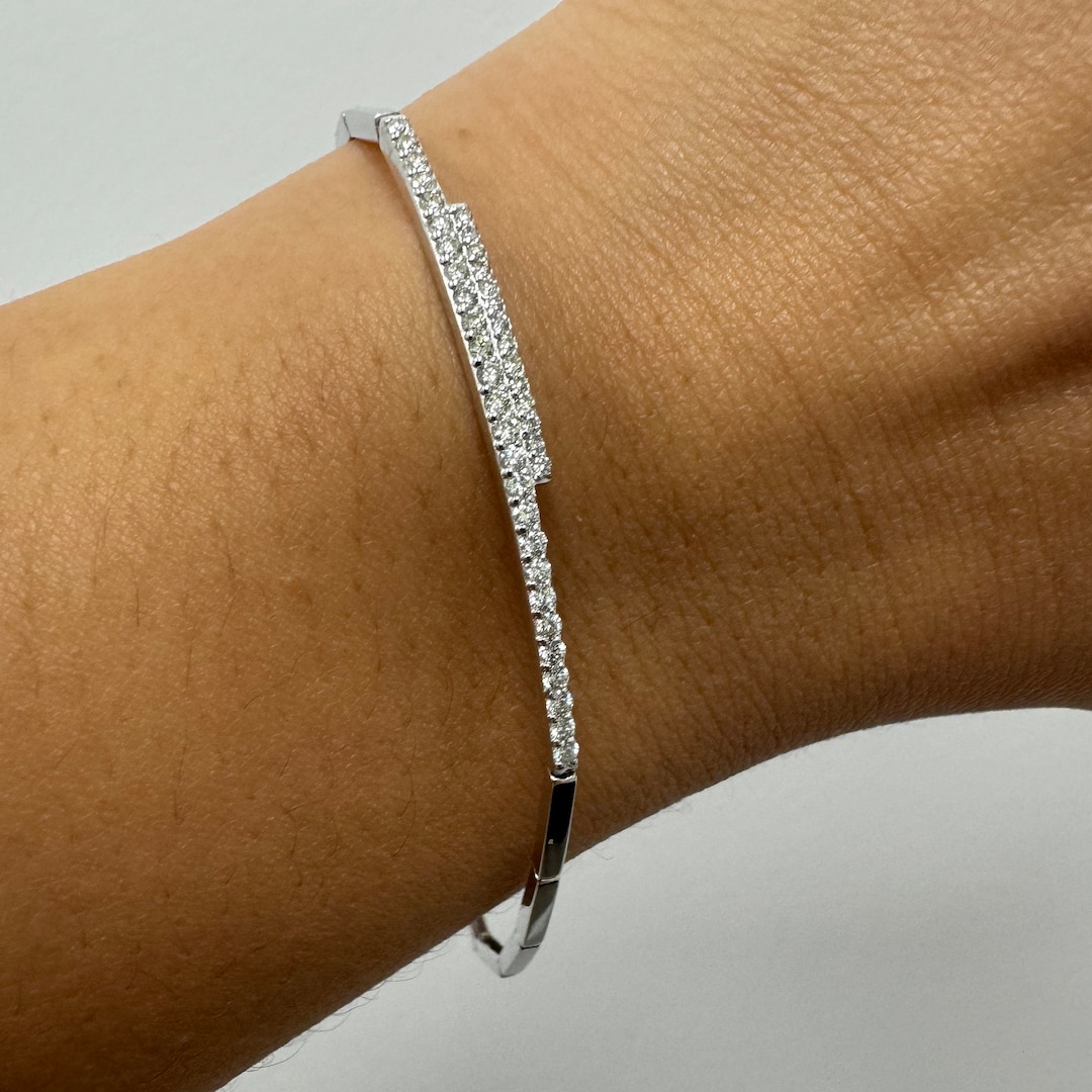 Real Diamond Bar Bracelet. Diamond Bangle Stackable. Halfway Natural ...
