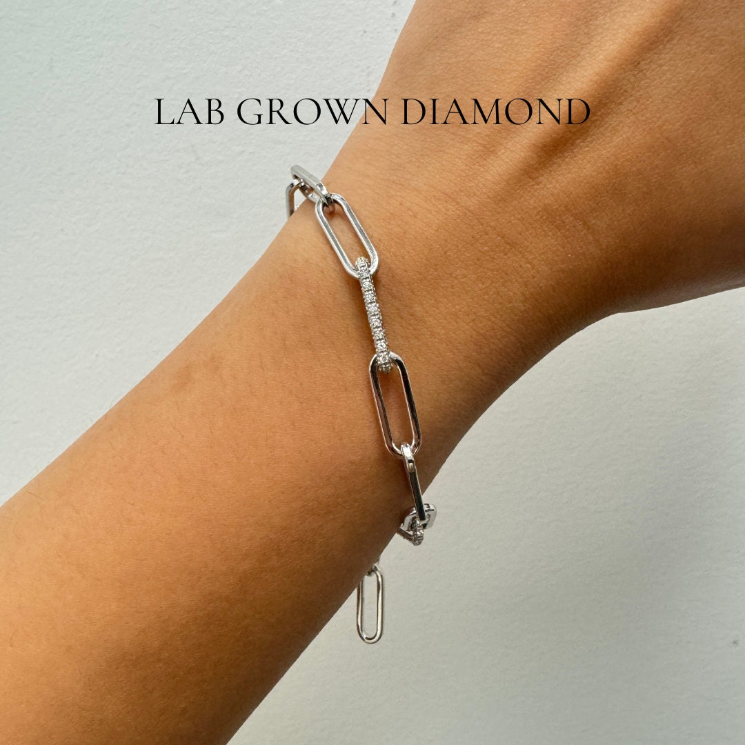 Paperclip Chain Bracelet With Lab Grown Diamond 1.60 Carat. Chunky Link ...