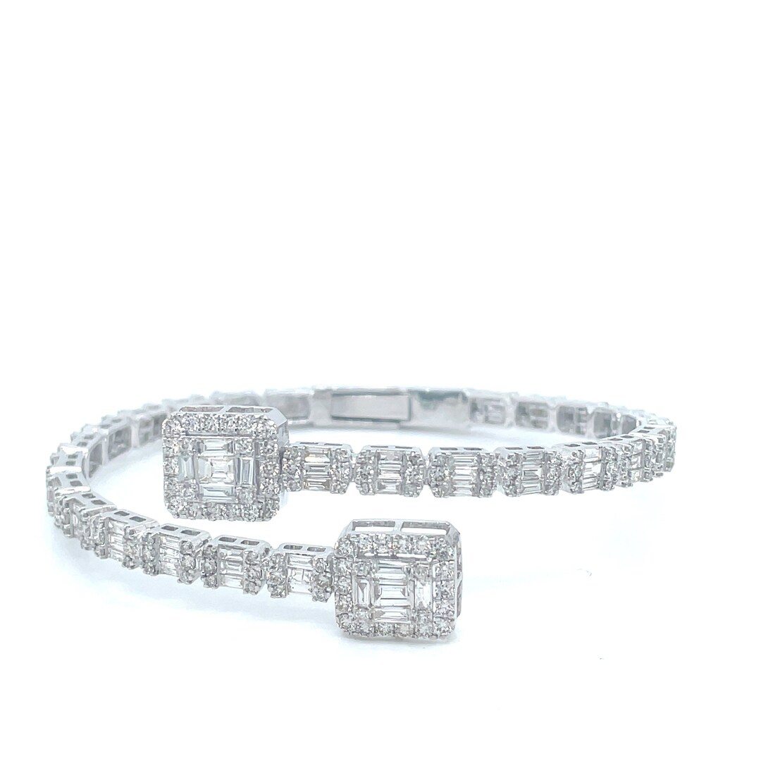 Real Diamond Wrap Bangle White Gold. 5.3 Carat. Round and Baguette ...