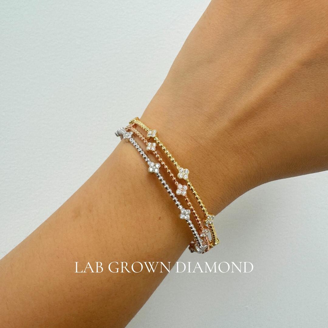 Flexible Beaded Flower Bangle 0.45TCW Lab Grown Diamonds 14K Solid Gold ...