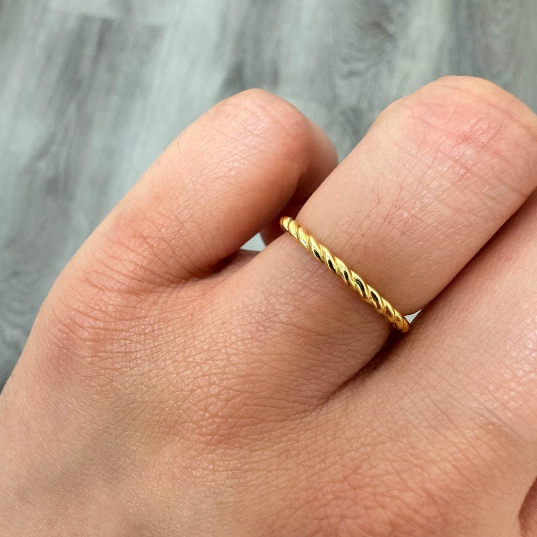 14K Solid Gold Braided Rope Ring, Twist Ring . 1.83mm Twisted Rope ...
