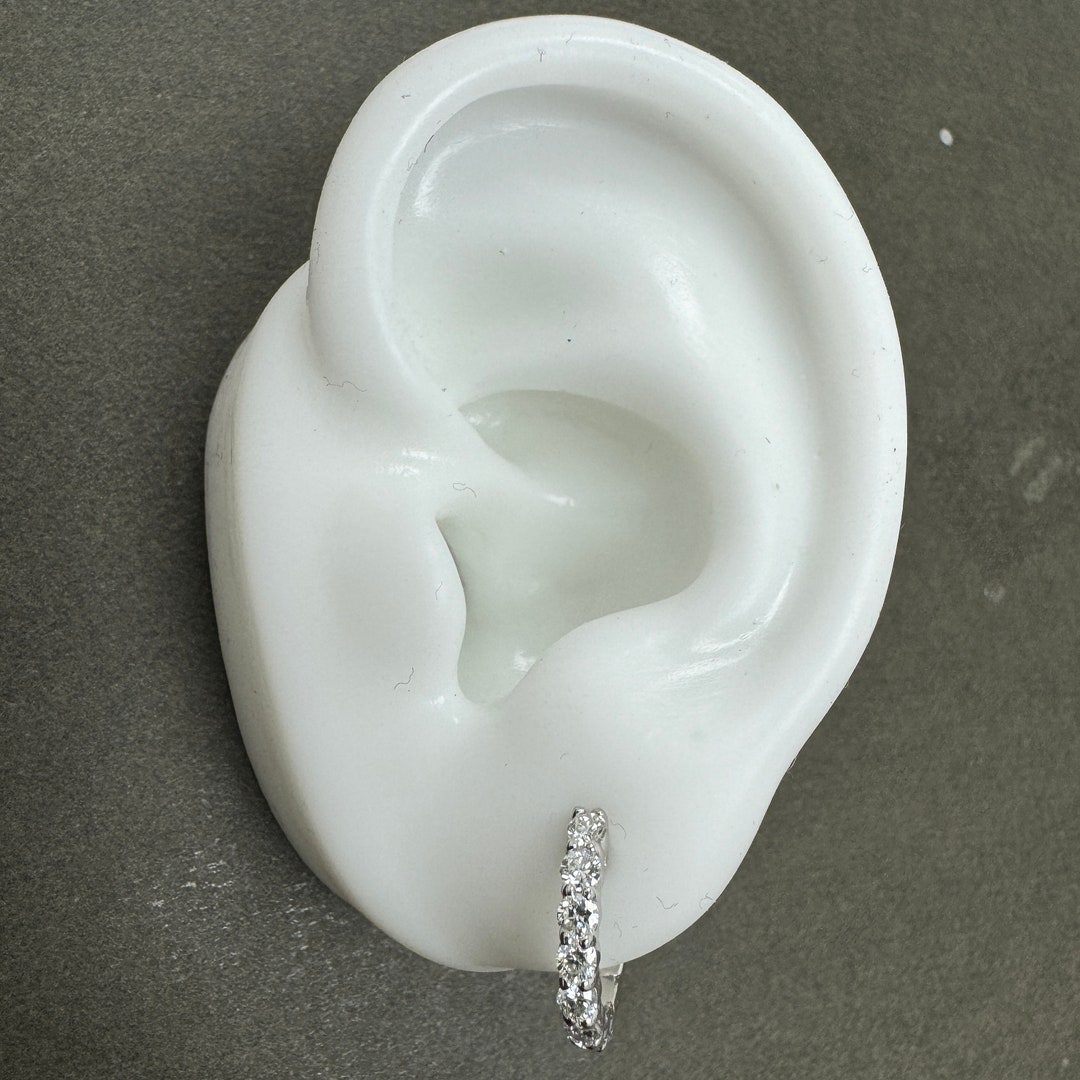 14k Gold Diamond Huggies, Real Natural Diamond Small Hoop Earrings ...