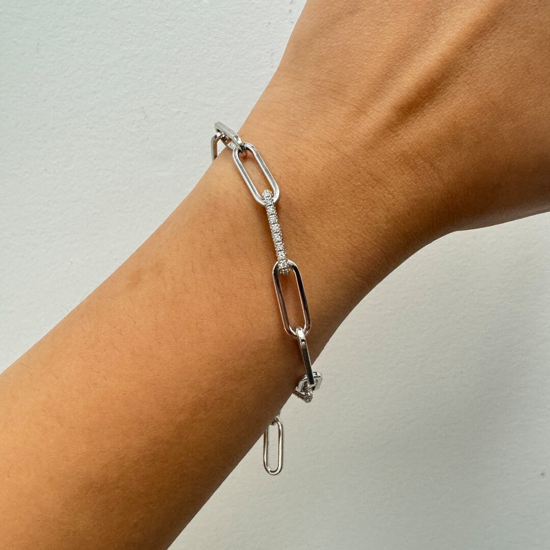Paperclip Chain Bracelet With Real Natural Diamond. Chunky Link Chain ...