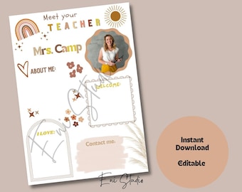 Meet the Teacher Template Editable Teacher Printable Boho Meet Your ...