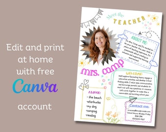Meet the Teacher Template, Editable Teacher Printable, Doodle Meet the ...