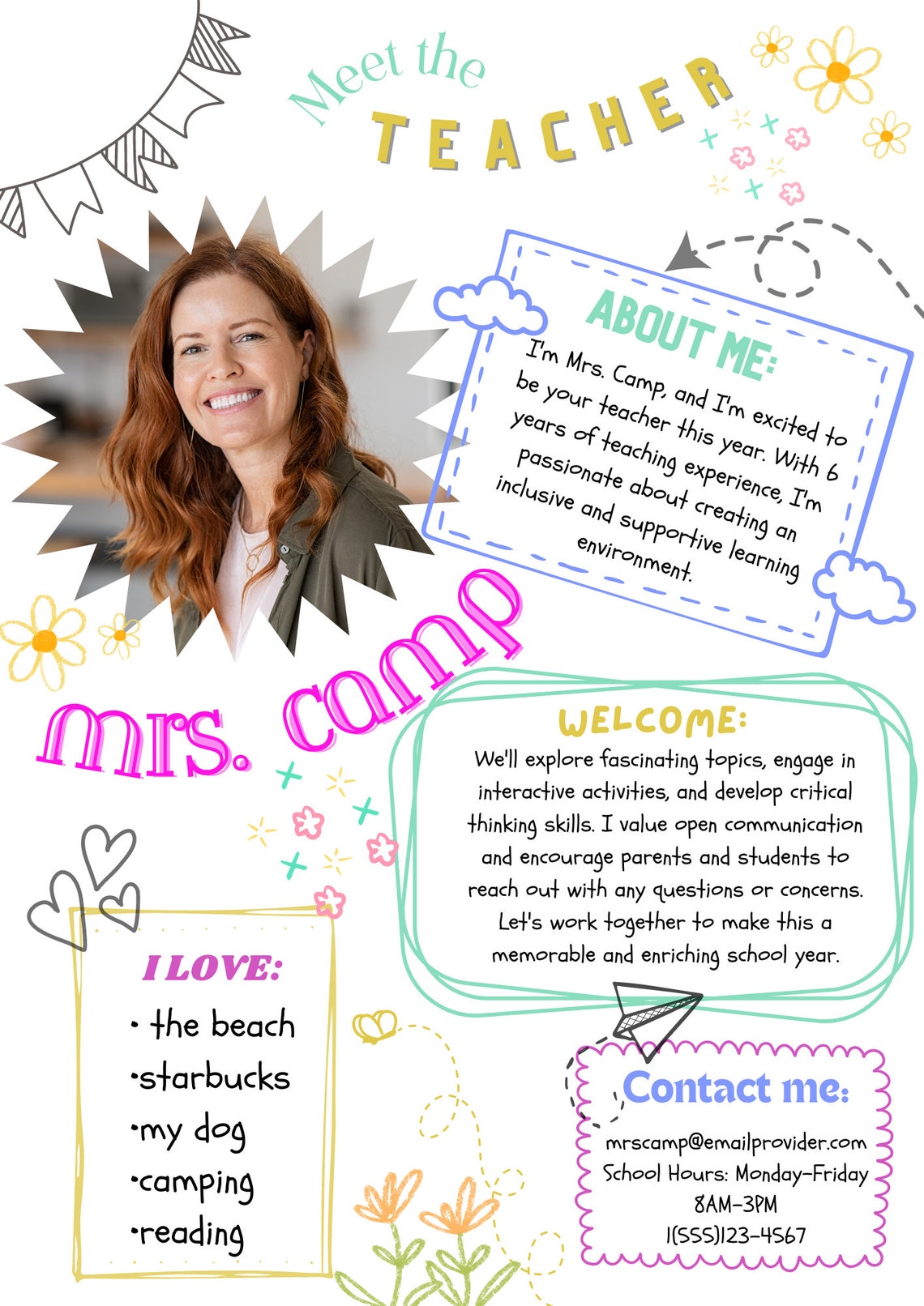 Meet the Teacher Template, Editable Teacher Printable, Doodle Meet the ...