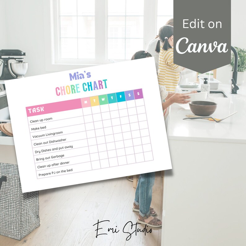 Editable Chore Chart for Kids, Kids Chore Chart, Kids Routine Chore ...