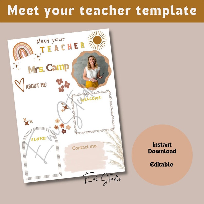 Meet the Teacher Template Editable Teacher Printable Boho - Etsy