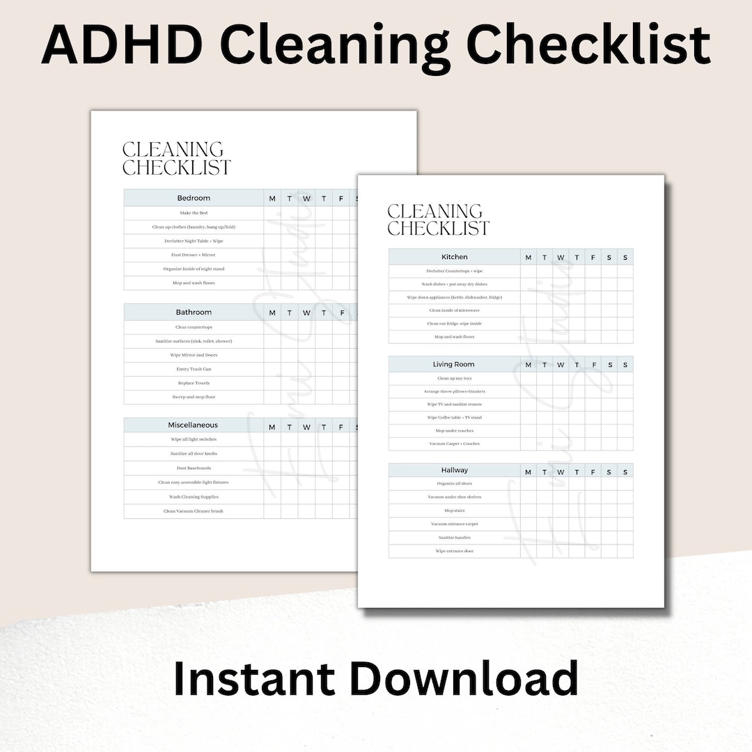 ADHD Cleaning Checklist , Cleaning Checklist , ADHD Checklist ...