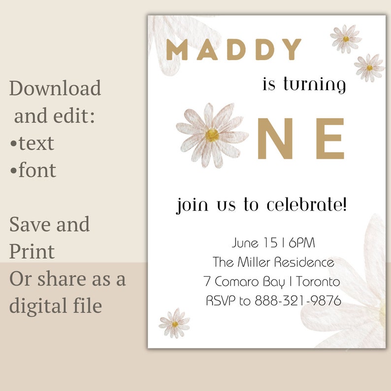 Daisy Invitation Card | Daisy Birthday Invite | Digital Party Invite ...