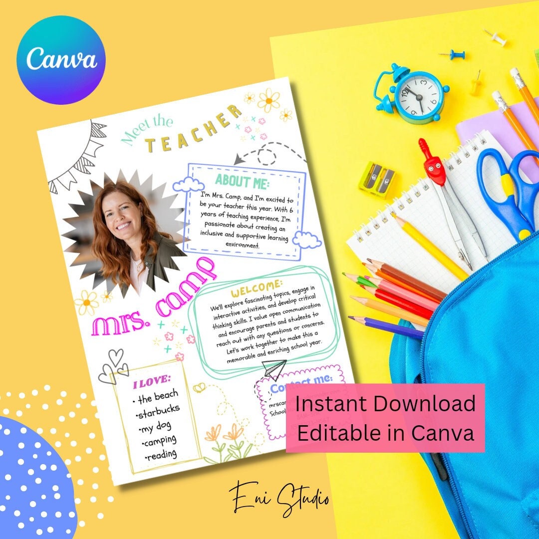 Meet the Teacher Template, Editable Teacher Printable, Doodle Meet the ...