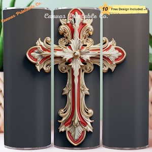 3D Gold Red Cross Tumbler Wrap Sublimation 20oz Skinny Straight Tumble ...