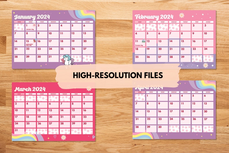 Calendarios imprimibles de unicornio 2024 Calendarios de unicornio ...