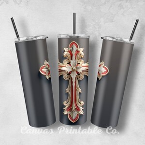 3D Gold Red Cross Tumbler Wrap Sublimation 20oz Skinny Straight Tumble ...