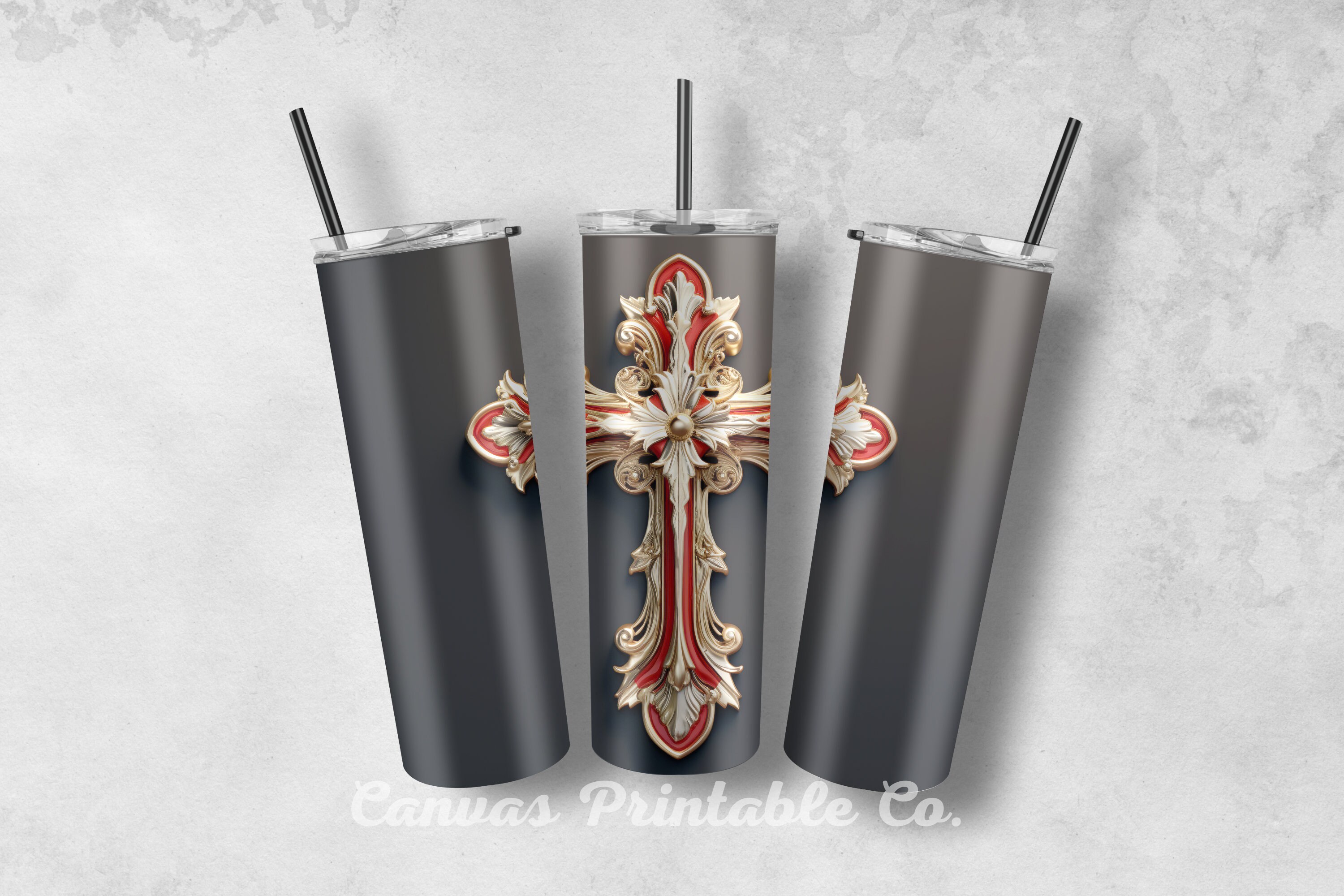 3D Gold Red Cross Tumbler Wrap Sublimation 20oz Skinny Straight Tumble ...