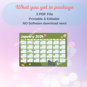Printable Calendars 2024 Editable Cute Cat Calendars 2024 Kids ...