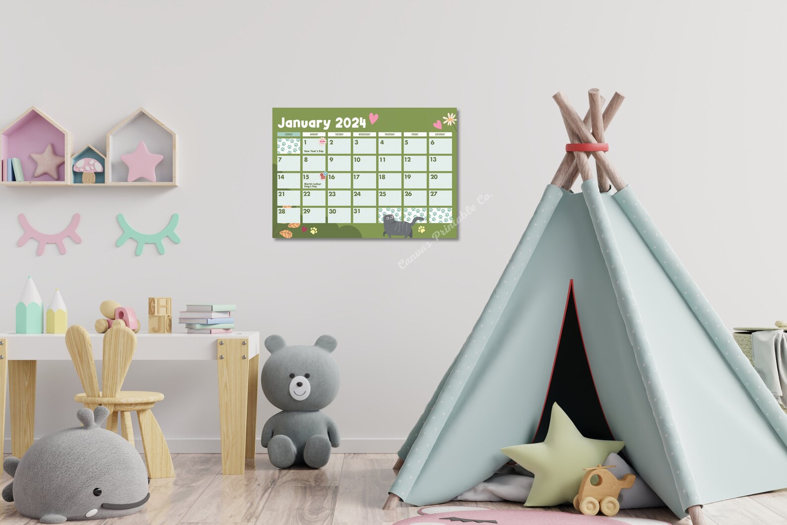 Printable Calendars 2024 Editable Cute Cat Calendars 2024 Kids ...