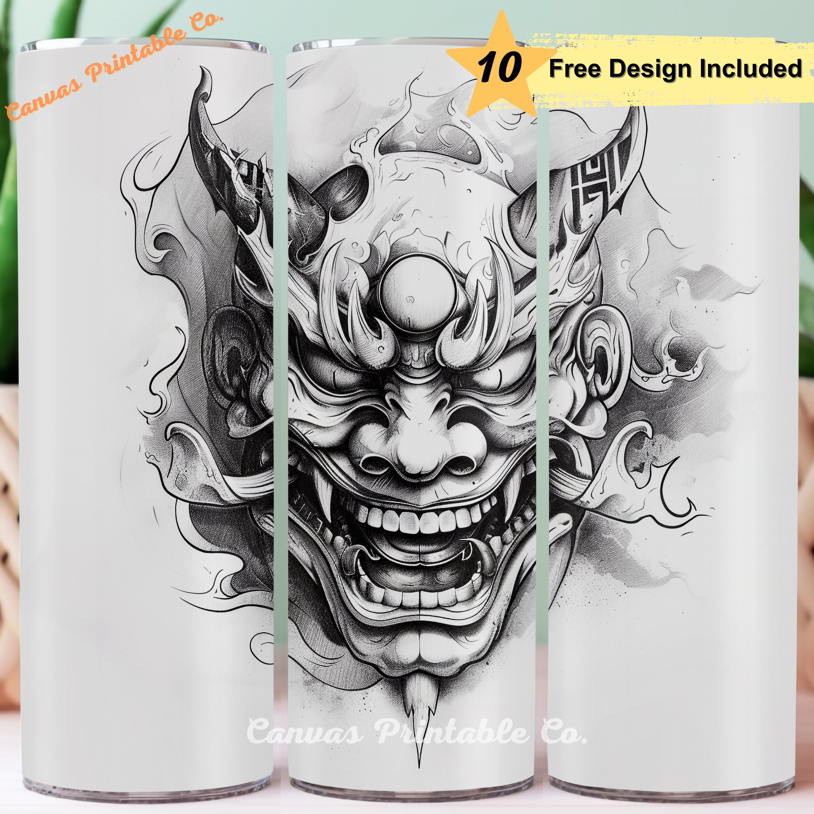 Black White Hannya Mask Tumbler Wrap Sublimation 20oz Skinny Straight ...