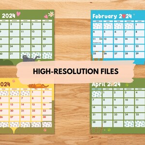 Printable Calendars 2024 Editable Cute Cat Calendars 2024 Kids ...