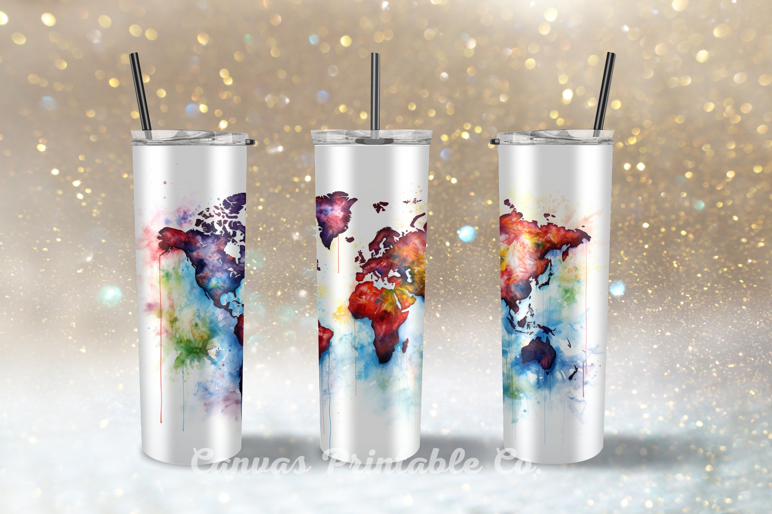World Map Tumbler Wrap Sublimation 20oz Skinny Straight Tumble Colorful ...